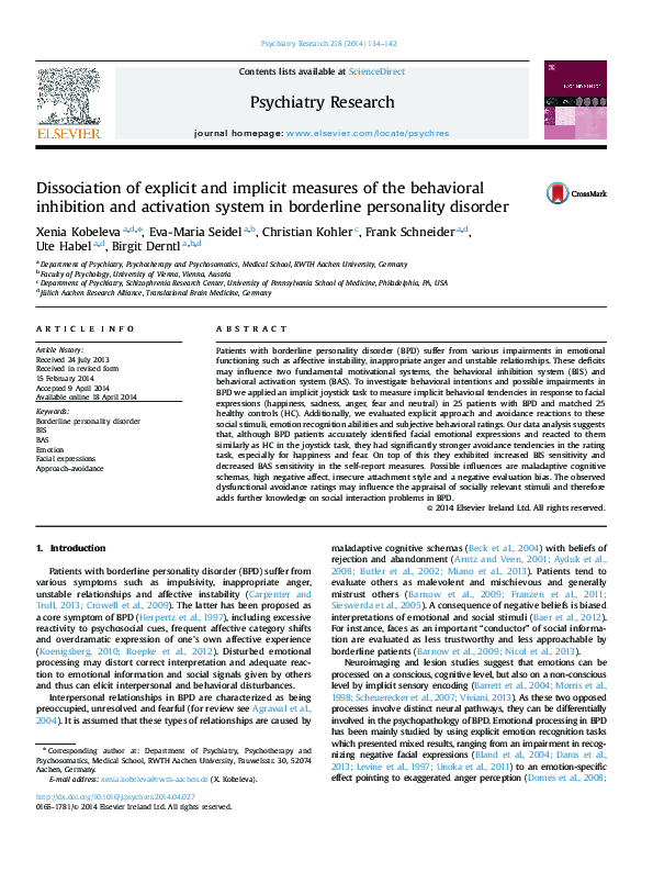 (PDF) Dissociation of explicit and implicit measures of the behavioral inhibition and activation ...