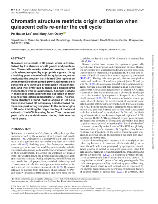 (PDF) Chromatin structure restricts origin utilization when quiescent ...