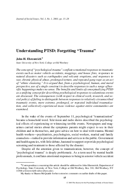 (PDF) Understanding PTSD: Forgetting "Trauma