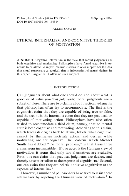 (PDF) Ethical Internalism and Cognitive Theories of Motivation