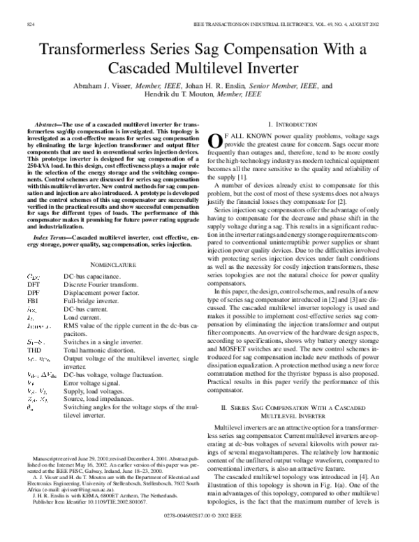(PDF) Transformerless series sag compensation with a cascaded ...