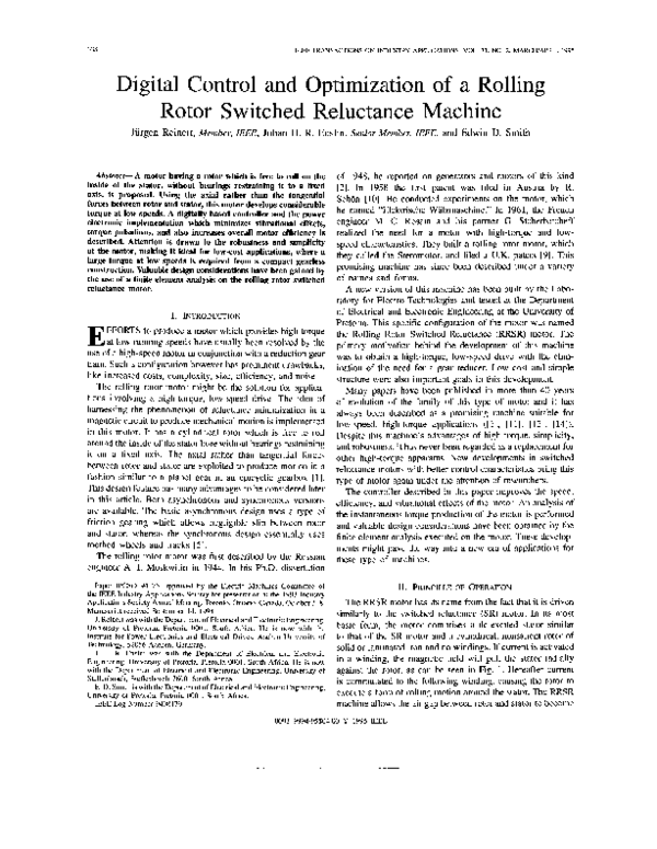 (PDF) Digital control and optimization of a rolling rotor switched reluctance machine