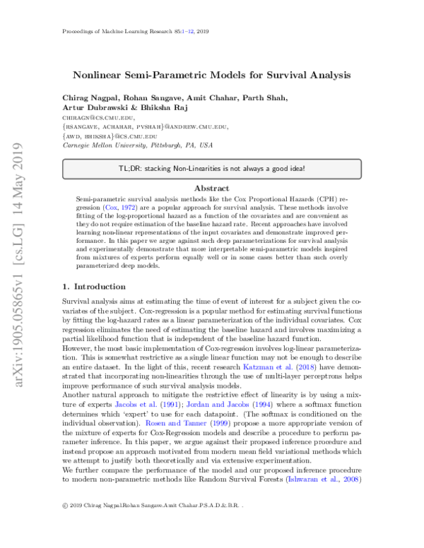(PDF) Nonlinear Semi-Parametric Models for Survival Analysis
