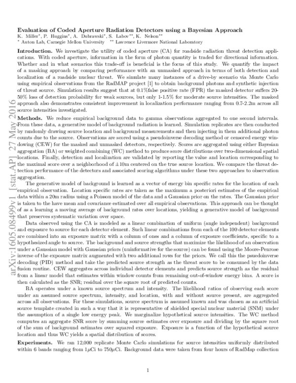 (PDF) Evaluation of coded aperture radiation detectors using a Bayesian ... (PDF) Evaluation of coded aperture radiation detectors using a Bayesian ...