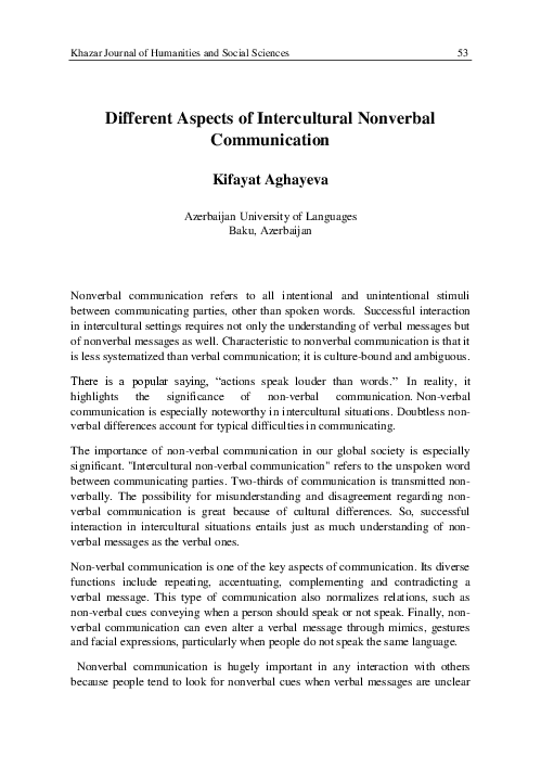 (PDF) Different Aspects of Intercultural Nonverbal Communication