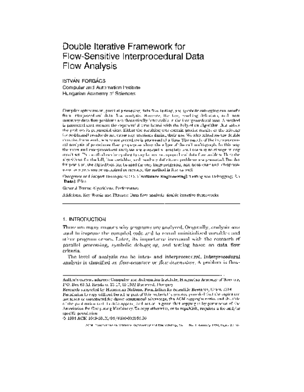 Pdf Double Iterative Framework For Interprocedural Data Flow Analysis