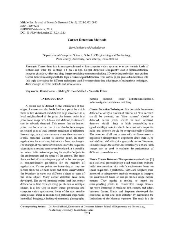 Pdf Corner Detection Methods