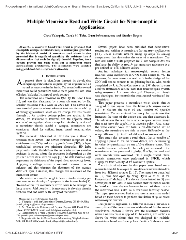 (PDF) Multiple memristor read and write circuit for neuromorphic applications