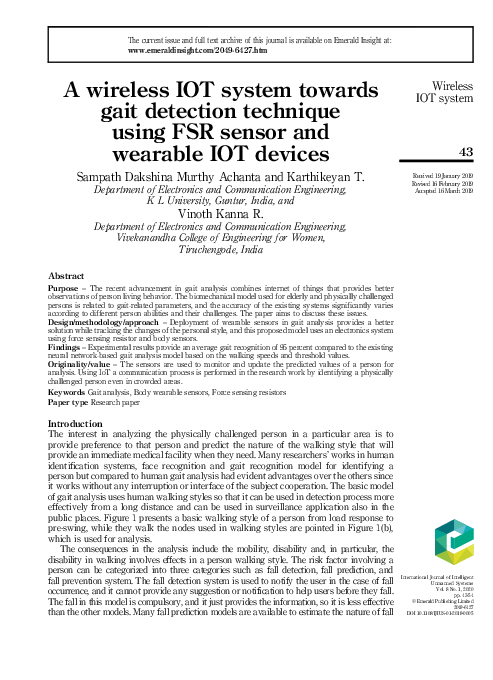 Pdf A Wireless Iot System Towards Gait Detection Technique Using Fsr Sensor And Wearable Iot