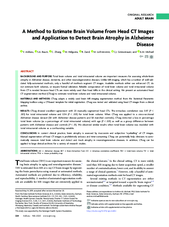 (PDF) A Method to Estimate Brain Volume from Head CT Images and Application to Detect Brain ...
