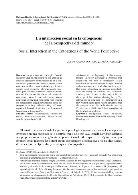 Pdf La Interacción Social En La Ontogénesis De La Perspectiva Del