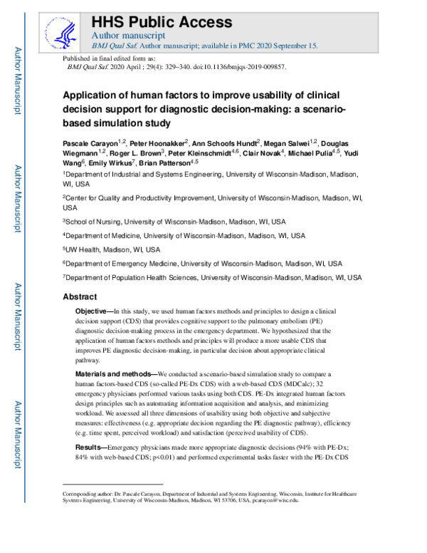 (PDF) Application of human factors to improve usability of clinical decision support for ...