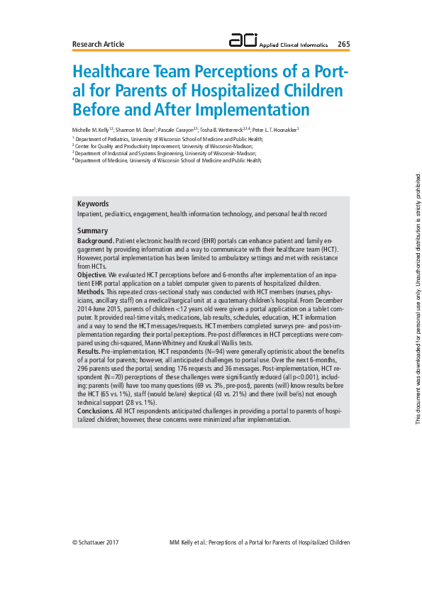(PDF) Healthcare Team Perceptions of a Portal for Parents of ...