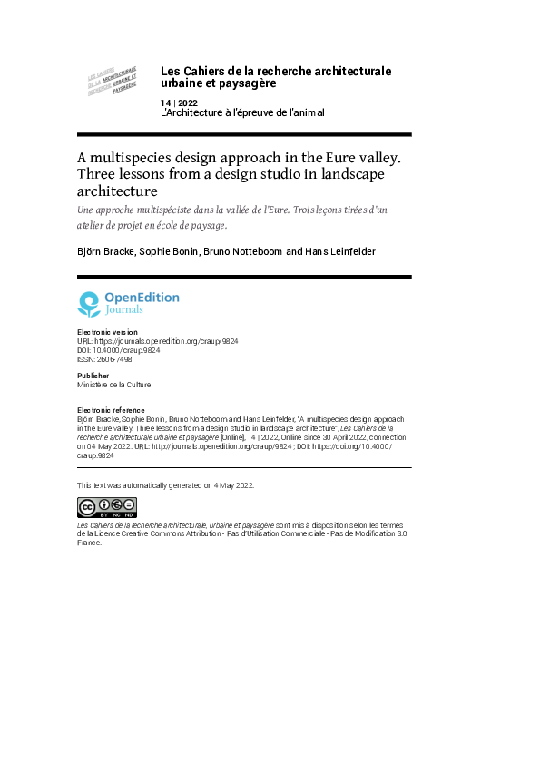 (PDF) A multispecies design approach in the Eure valley. Three lessons ...