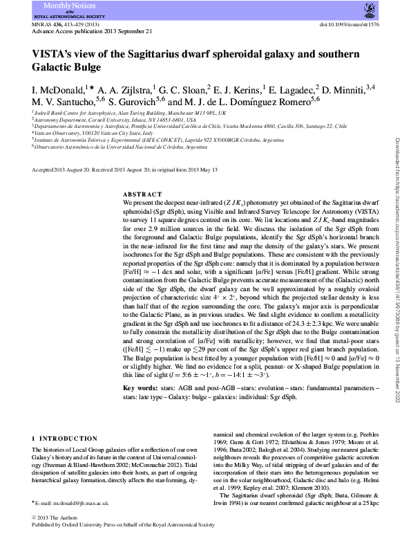 (PDF) VISTA's view of the Sagittarius dwarf spheroidal galaxy and ...