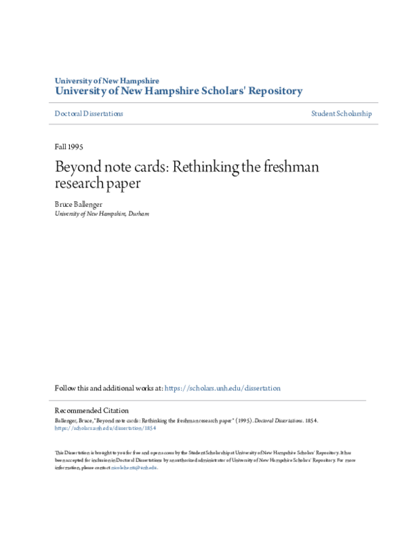 (PDF) Beyond Note Cards: Rethinking the Freshman Research Paper