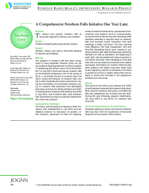 (PDF) A Comprehensive Newborn Falls Initiative One Year Later
