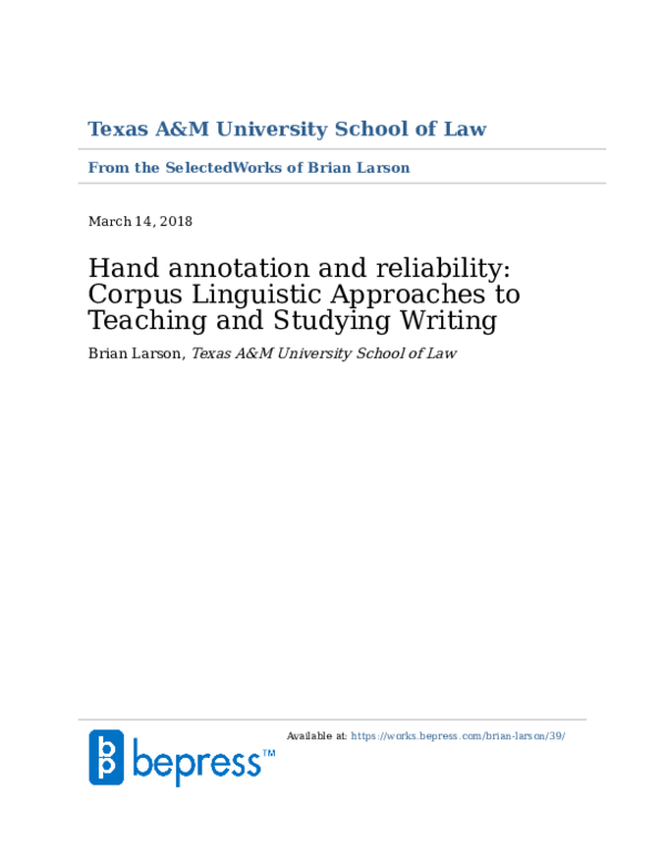 (PDF) Hand annotation and reliability: Corpus Linguistic Approaches to ...