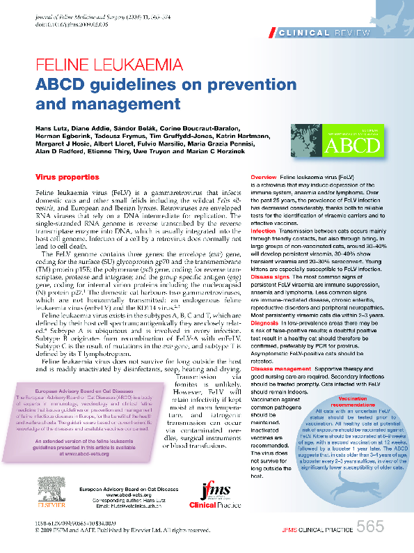 (PDF) Feline Leukaemia: ABCD Guidelines on Prevention and Management