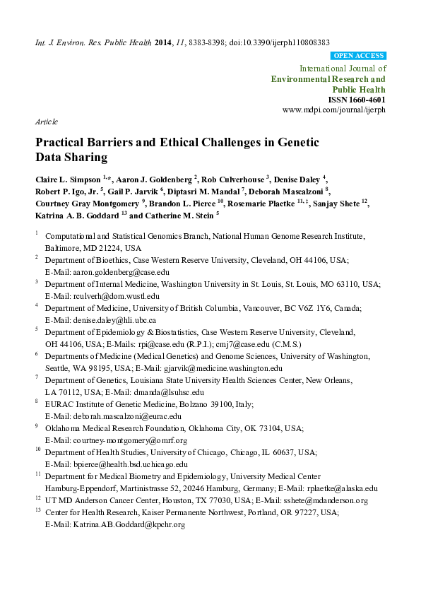 (PDF) Practical Barriers and Ethical Challenges in Genetic Data Sharing