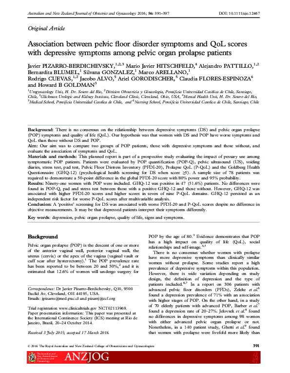 (PDF) Association between pelvic floor disorder symptoms and QoL scores with depressive symptoms ...