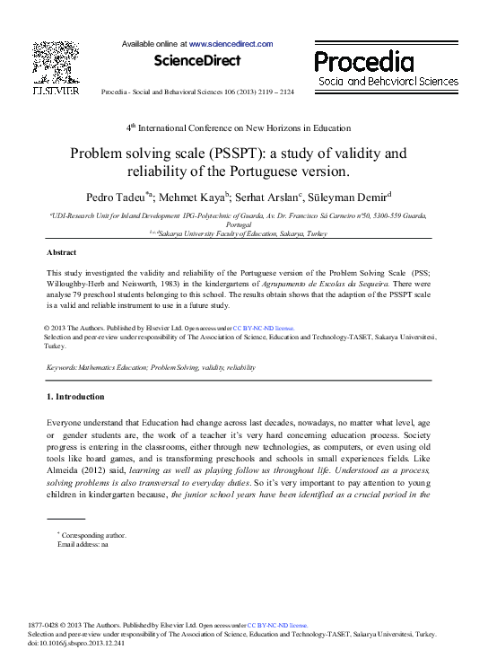 (PDF) Problem Solving Scale (PSSPT): A Study of Validity and ...