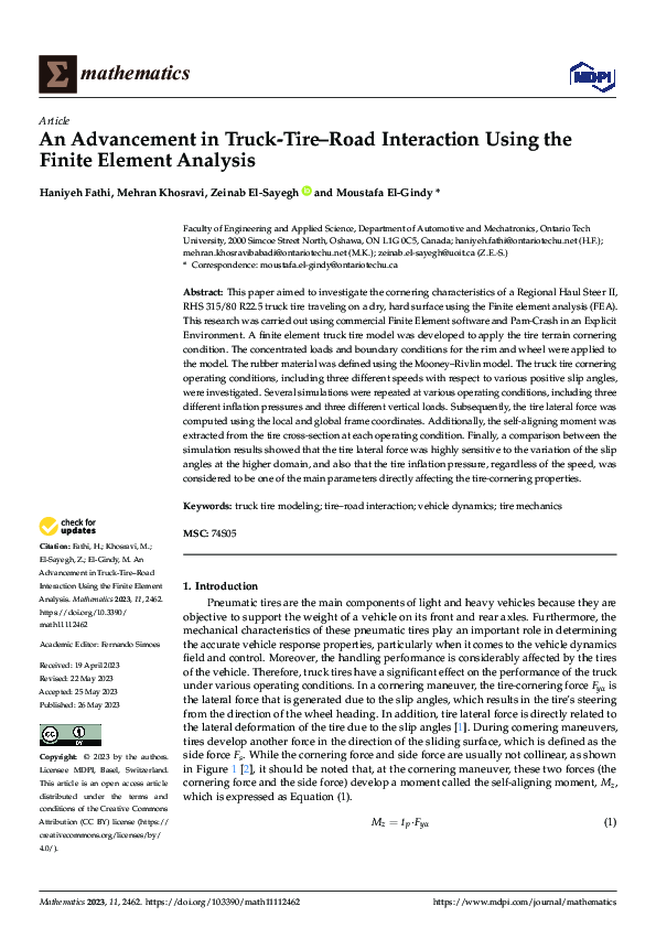 (PDF) An Advancement in Truck-Tire–Road Interaction Using the Finite ...