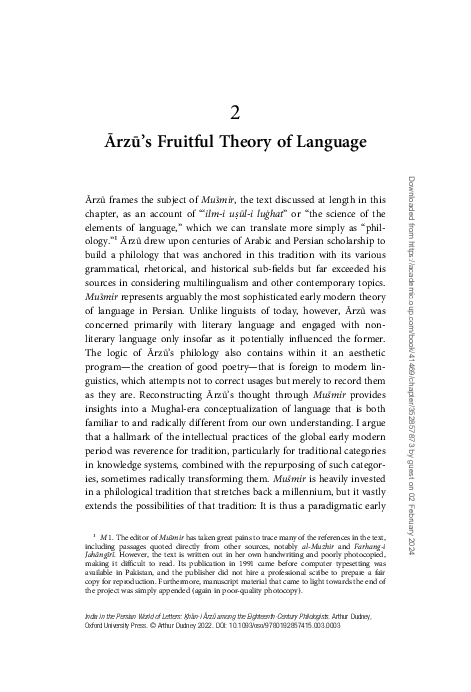 (PDF) Ārzū’s Fruitful Theory of Language