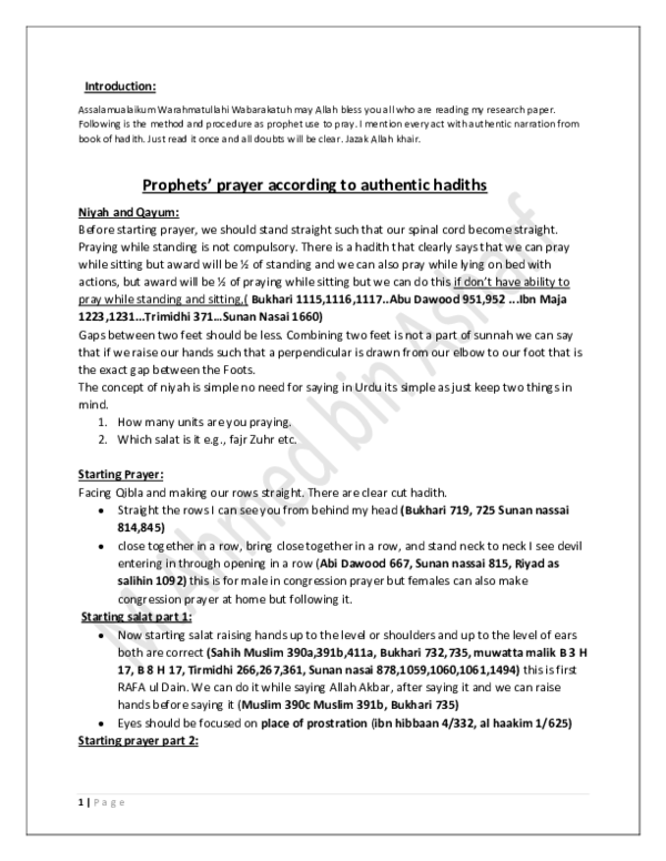 (PDF) Prophets prayer according to authentic hadith