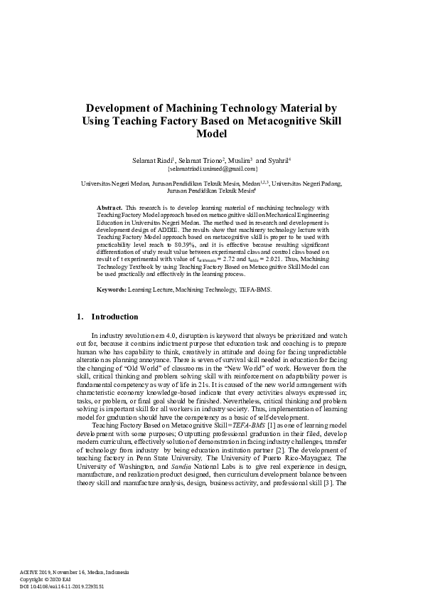 (PDF) Development of Machining Technology Material by Using Teaching Factory Based on ...