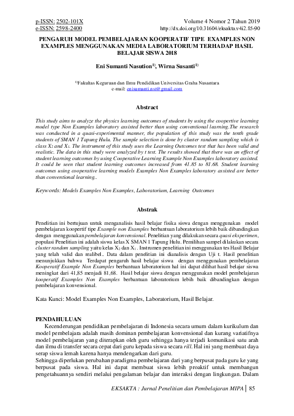 (PDF) Pengaruh Model Pembelajaran Kooperatif Tipe Examples Non Examples ...