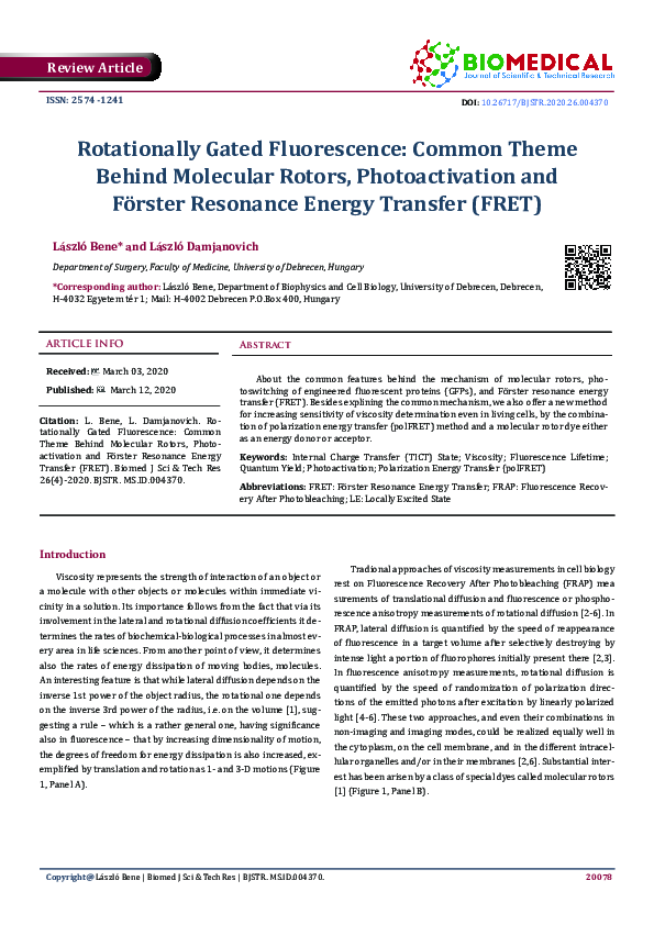 (PDF) Rotationally Gated Fluorescence: Common Theme Behind Molecular ...