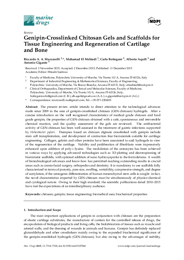 (PDF) Genipin-Crosslinked Chitosan Gels and Scaffolds for Tissue ...