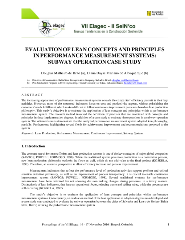 (PDF) Evaluation of Lean Concepts and Principles in Performance ...