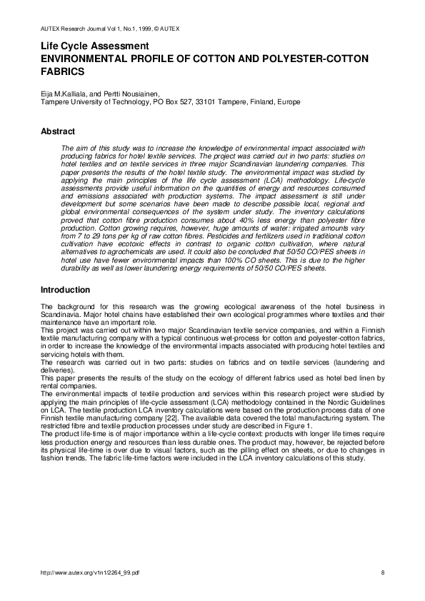 (PDF) Life Cycle Assessment ENVIRONMENTAL PROFILE OF COTTON AND ...