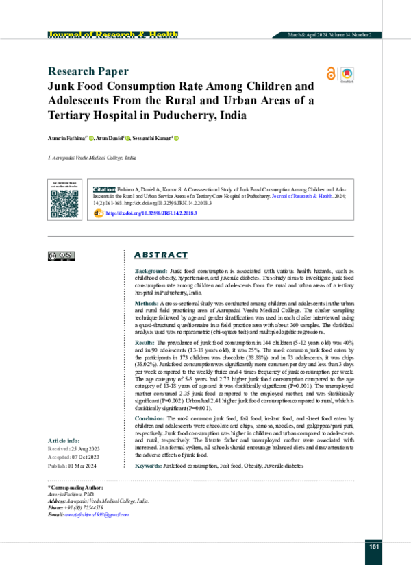 (PDF) Junk Food Consumption Rate Among Children and Adolescents From ...
