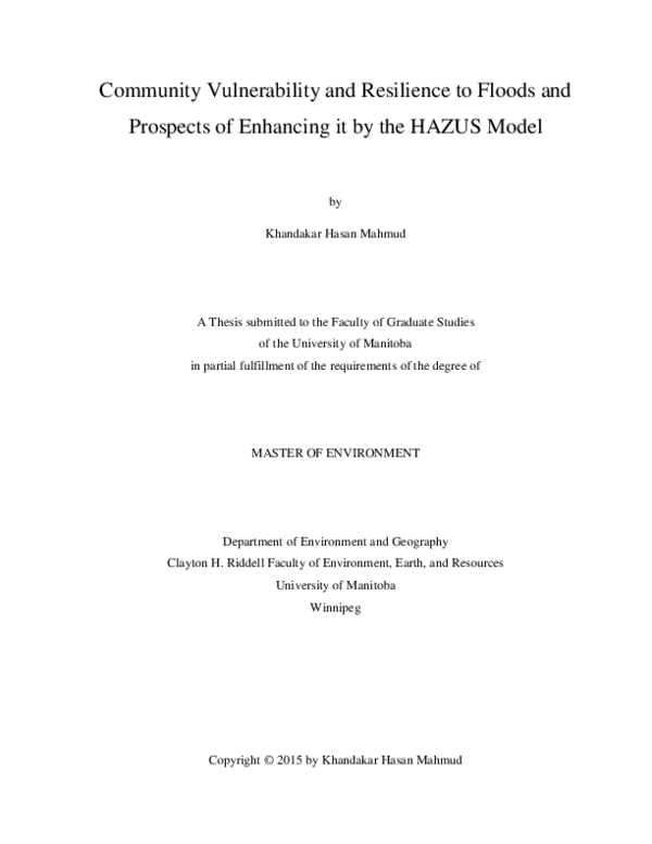(PDF) Community Vulnerability and Resilience to Floods and Prospects of ...