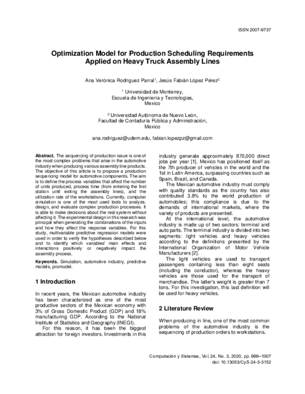 (PDF) Optimization Model for Production Scheduling Requirements Applied ...