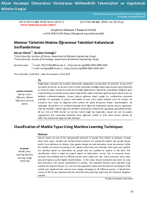 (PDF) Classification of Marble Types Using Machine Learning Techniques