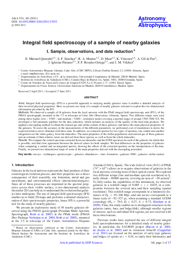 (PDF) Integral field spectroscopy of a sample of nearby galaxies ...