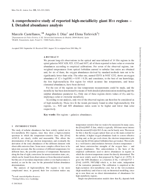 (PDF) A comprehensive study of reported high-metallicity giant H ii ...