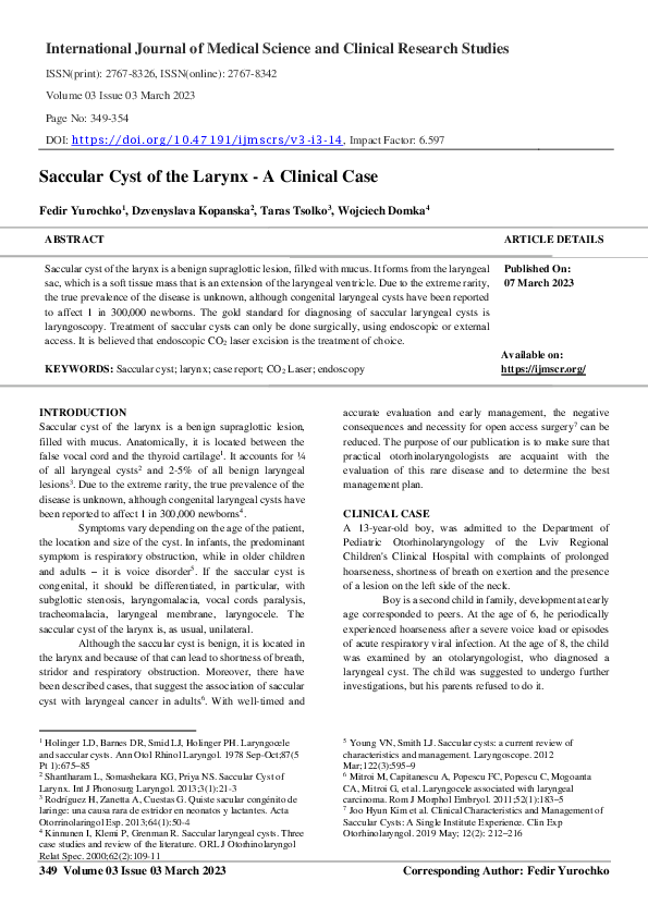 (PDF) Saccular Cyst of the Larynx - A Clinical Case | Wojciech Domka ...