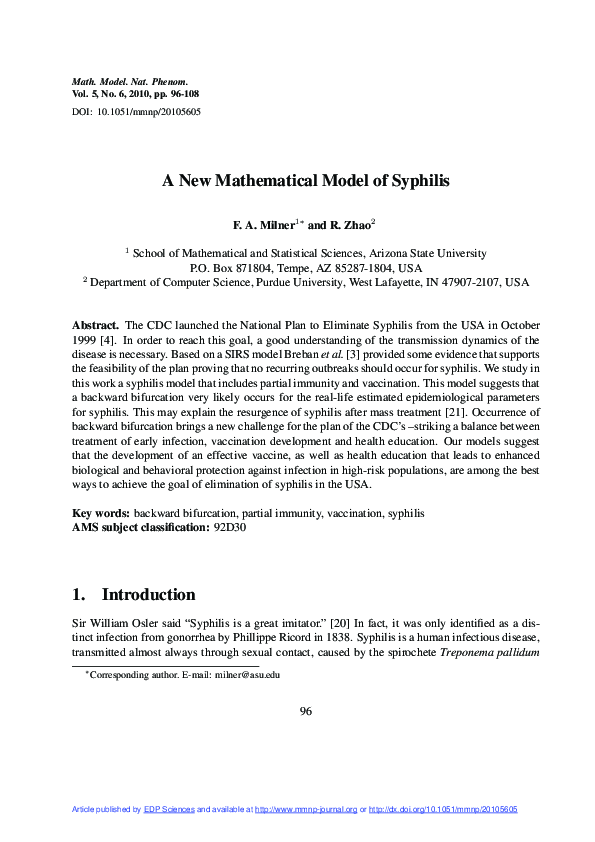 (PDF) A New Mathematical Model of Syphilis