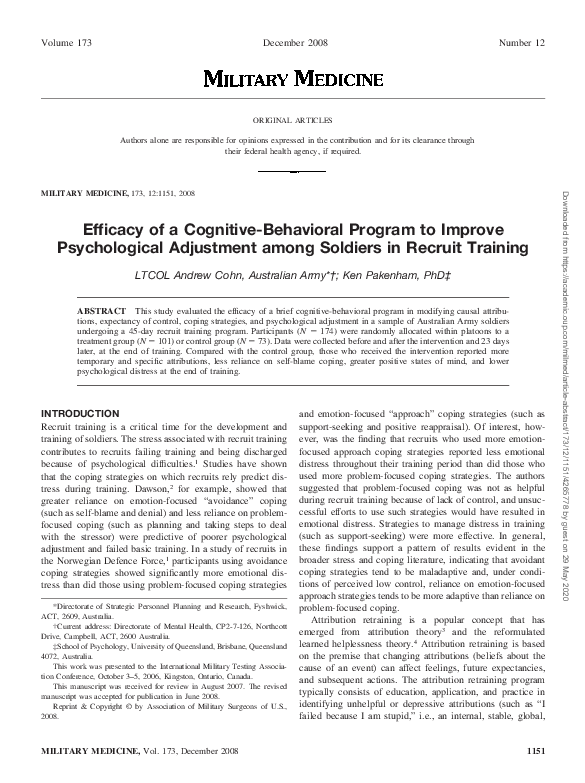 (PDF) Efficacy of a Cognitive-Behavioral Program to Improve Psychological Adjustment among ...