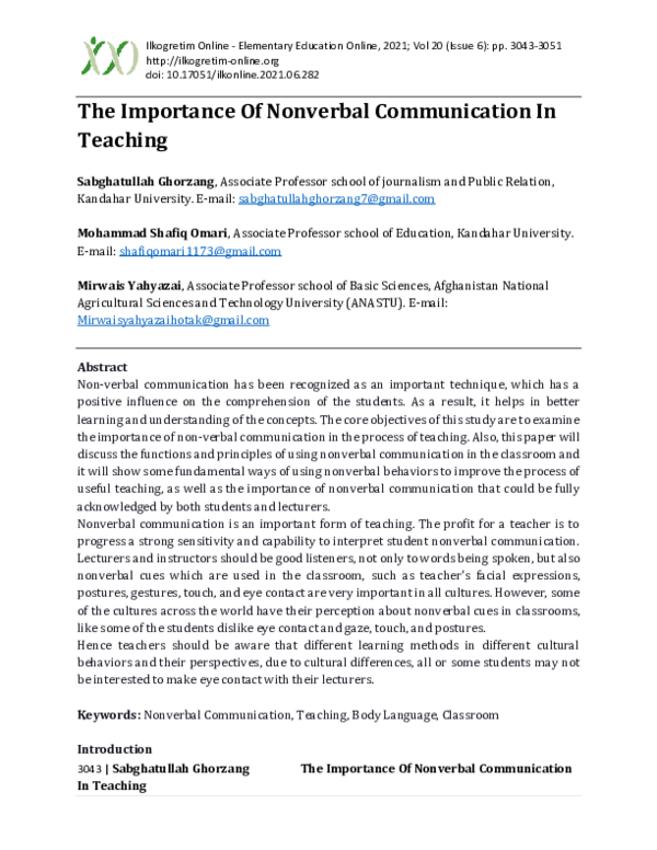 (PDF) The Importance Of Nonverbal Communication In Teaching