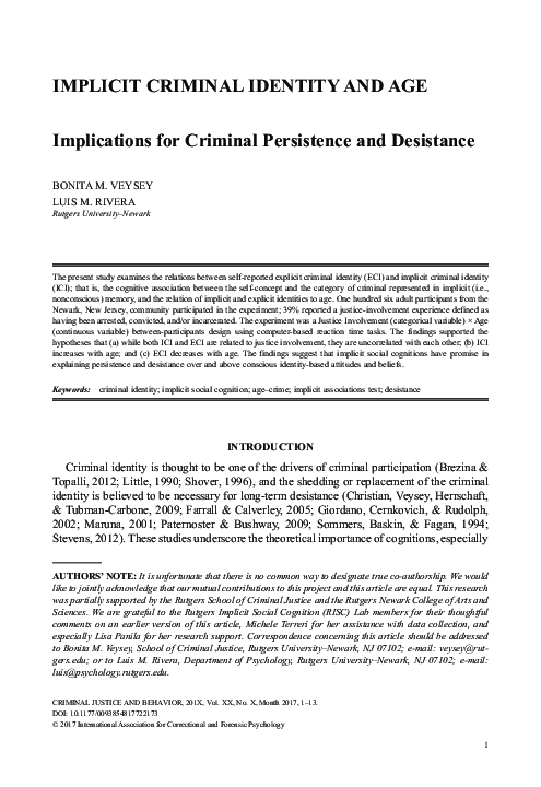 (PDF) Implicit Criminal Identity and Age: Implications for Criminal Persistence and Desistance