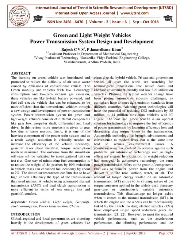 (PDF) Green and Light Weight Vehicles Power Transmission System Design ...