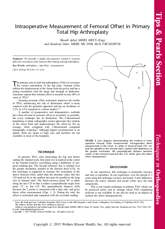 (PDF) Intraoperative Measurement of Femoral Offset in Primary Total Hip ...