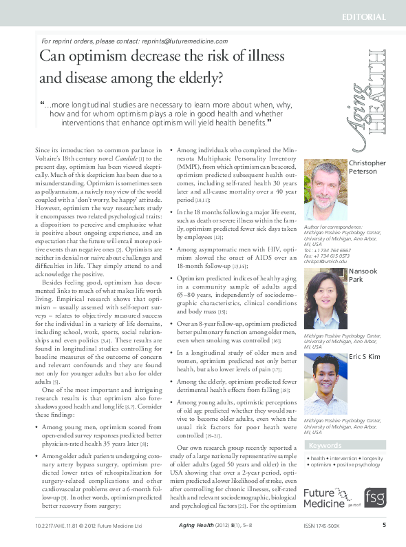 (PDF) Can optimism decrease risk of illness and disease among the elderly?