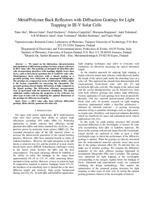 (PDF) Metal/Polymer Back Reflectors with Diffraction Gratings for Light ...